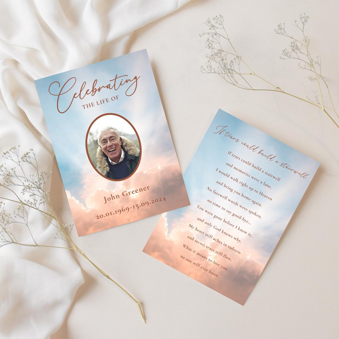 Mens Memorial Funeral Prayer Card Printable Card Prayer Template Prayer ...