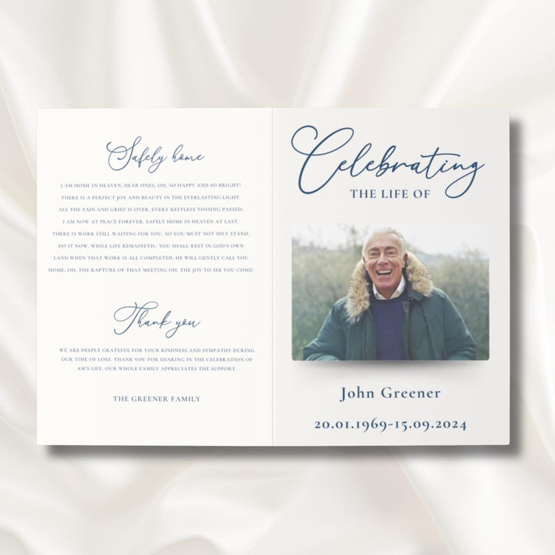 Memorial Program Template for Celebration of Life Order of Service ...
