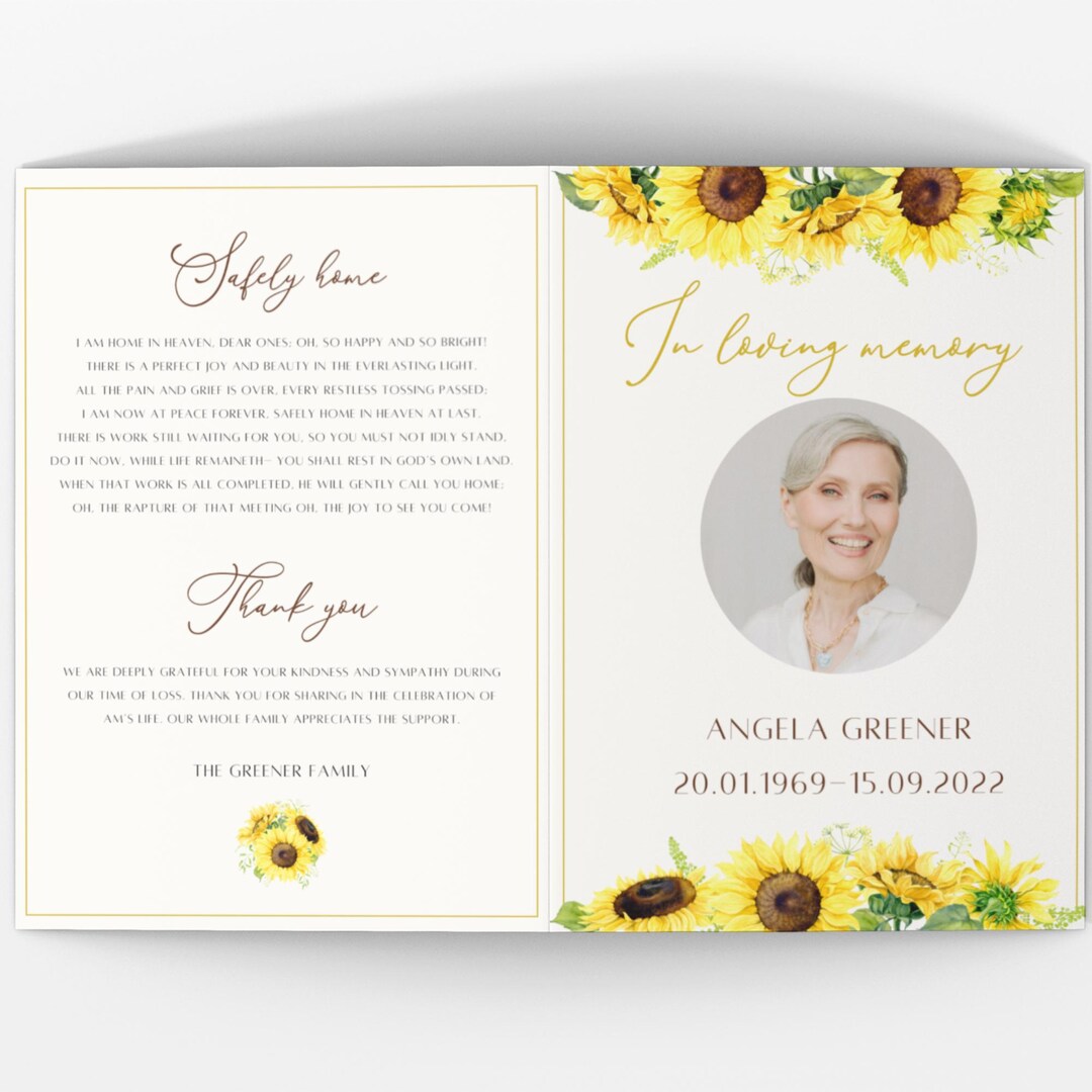 Memorial Funeral Program Template Sunflower Memorial Funeral Programs ...