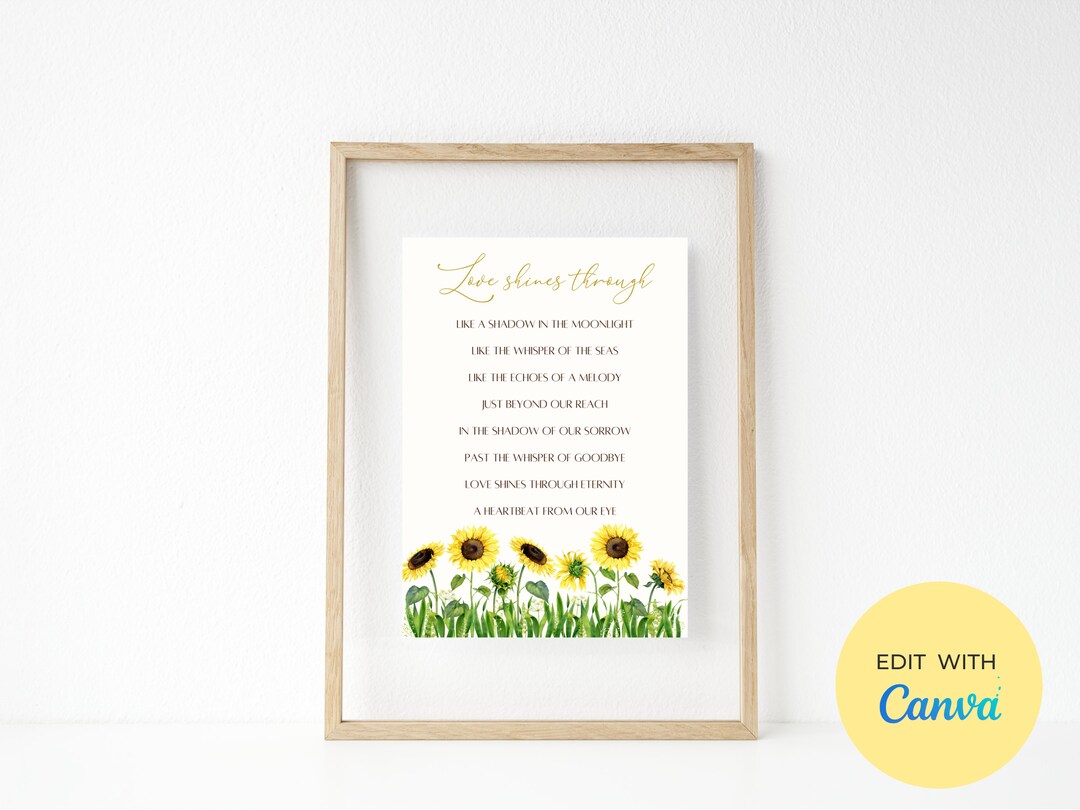 Sunflower Funeral Poem Ready to Print Celebration of Life - Etsy Australia