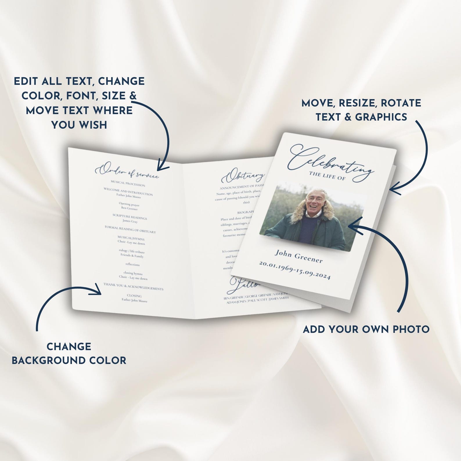 Memorial Program Template for Celebration of Life Order of Service Template Obituary Template Bi ...