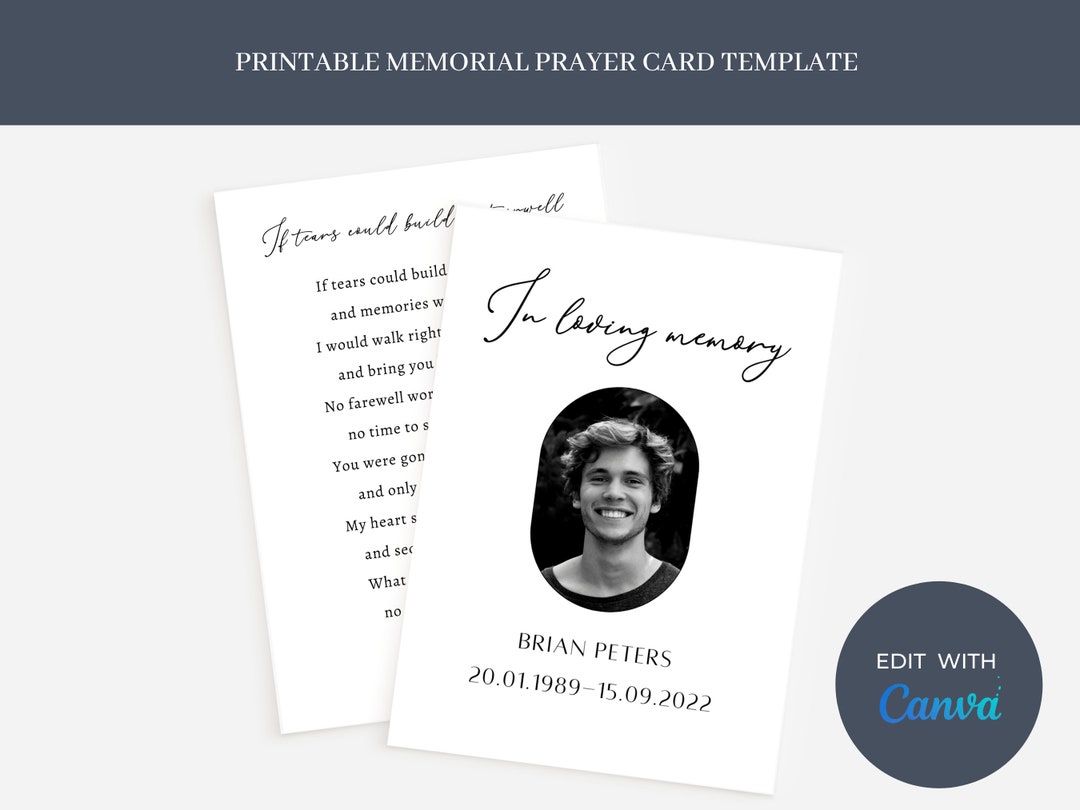 Editable Memorial Prayer Card Template, in Loving Memory, Funeral ...