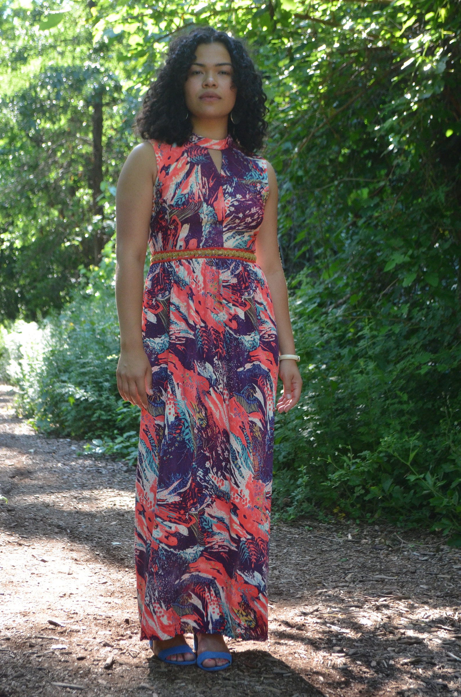 Vintage Keyhole Maxi Dress in Purple & Coral - Etsy