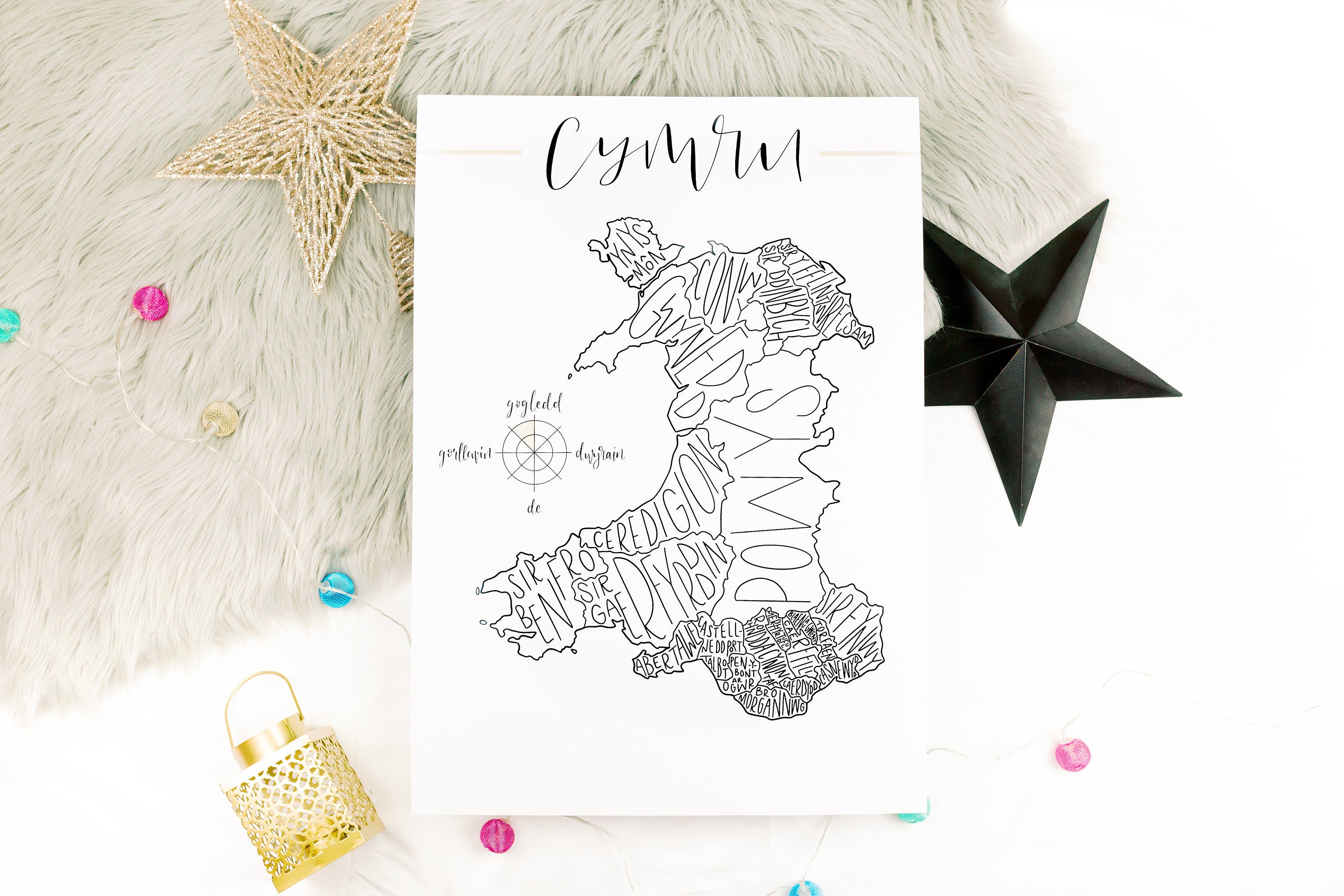 Map of Wales. Map O Gymru. Hand Lettered Wales Map With Welsh County ...