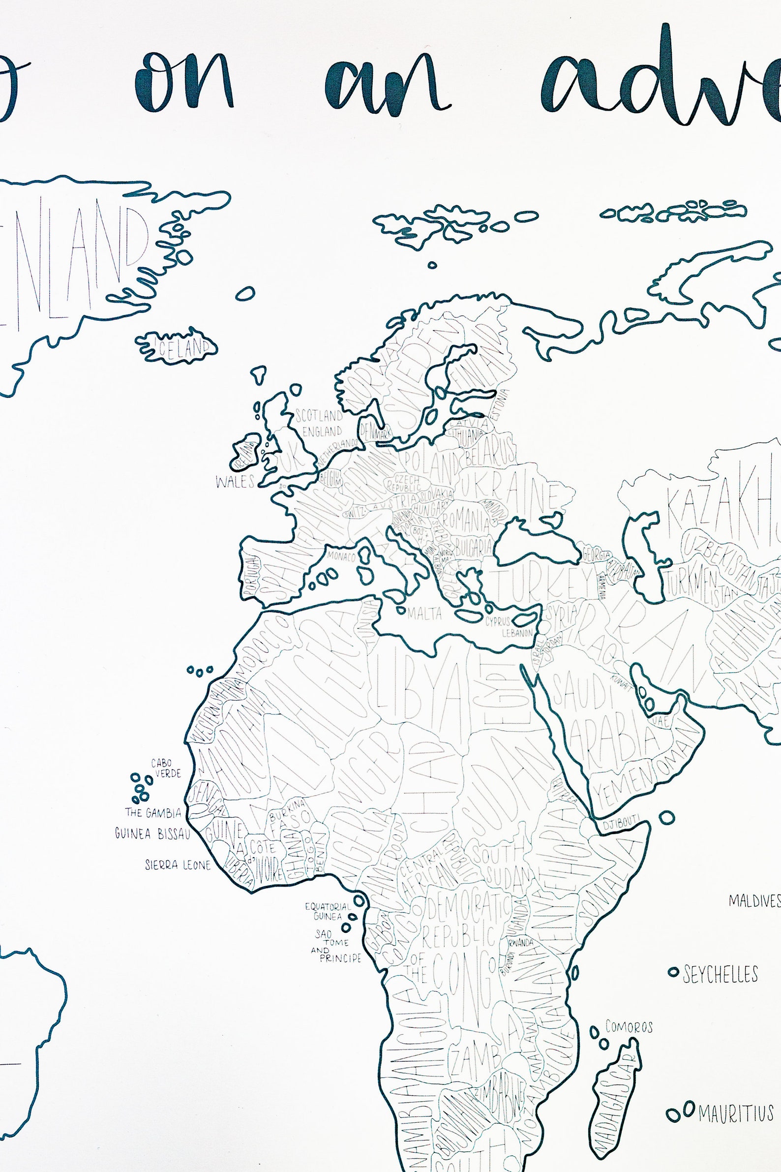 Mapa mundial con países con letras a mano. Planificador de - Etsy España