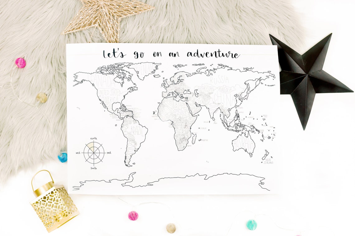 Mapa mundial con países con letras a mano. Planificador de - Etsy España