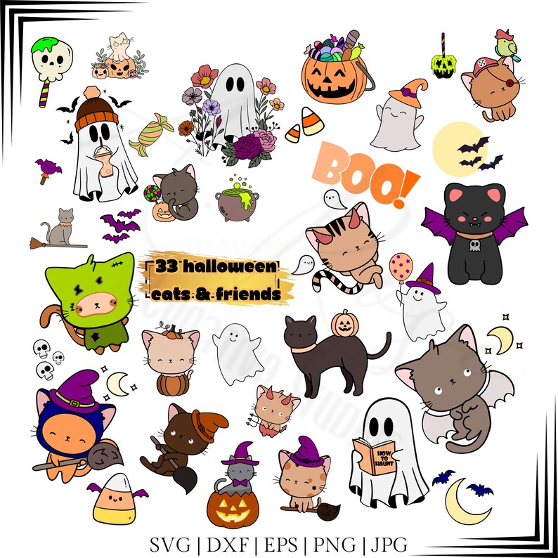 33 Cute Cats and Friends in Halloween Costumes | SVG, PNG, JPG ...