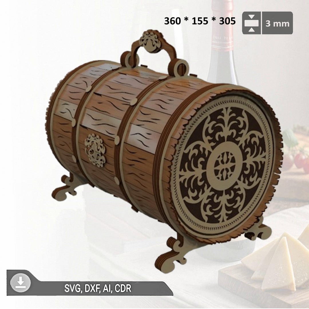 Wooden Mini Bar Barrel- File for Laser Cutting. Wooden Gift Pack for a ...