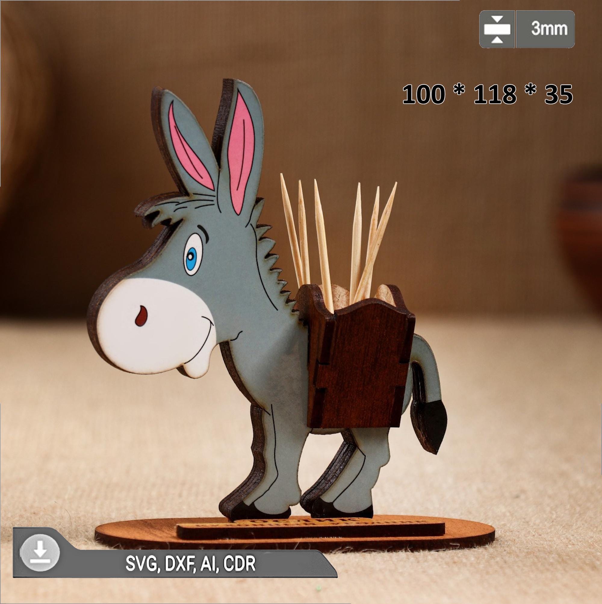 Wooden Donkey Toothpick Holder, Laser Cut Files, Mini Wooden Toothpick ...