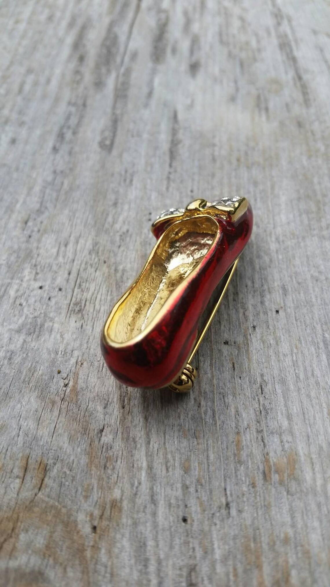 Enamel and Rhinestone Ruby Slipper Brooch - Etsy