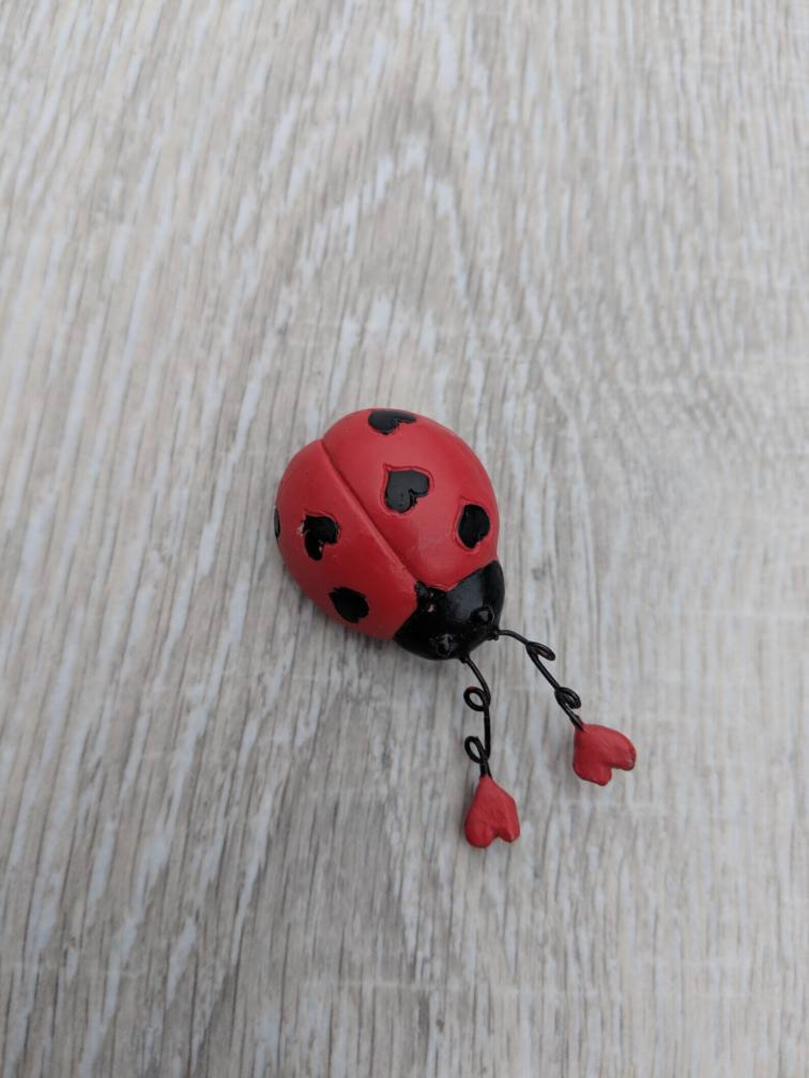 Cherry Red and Black Resin Ladybug With Heart Spots and Antennae Brooch ...