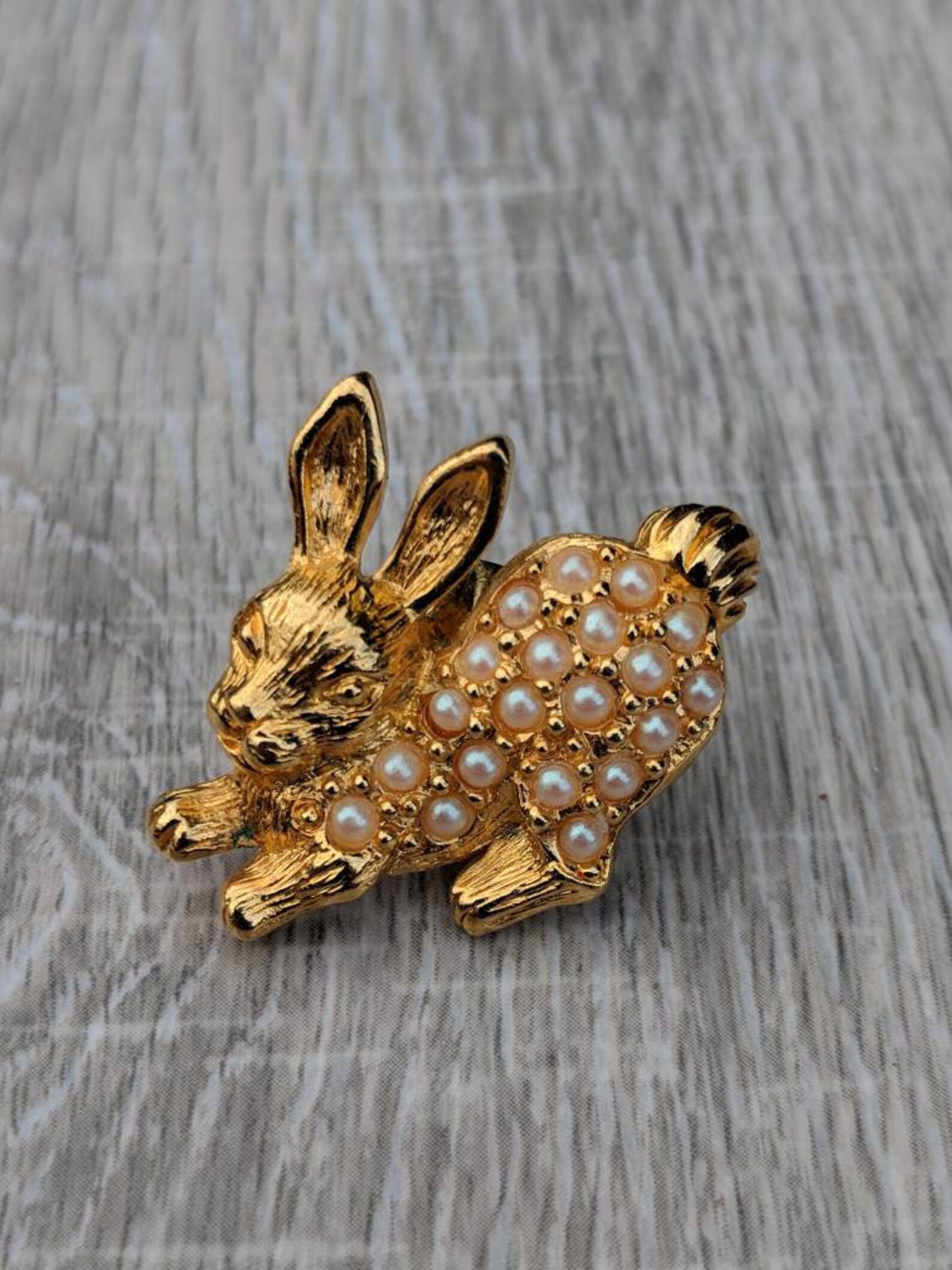 Avon Gold Tone and Faux Seed Pearl Rabbit Lapel Pin | Etsy