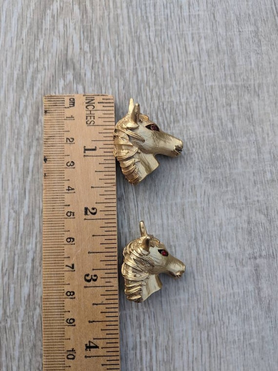 Pair of Satin Finish Gold Tone Metal and Ruby Red Rhi… - Gem