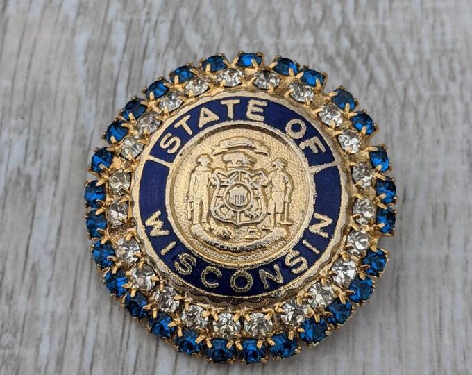 State of Wisconsin Enamel and Rhinestone State Seal Shield Brooch - Etsy