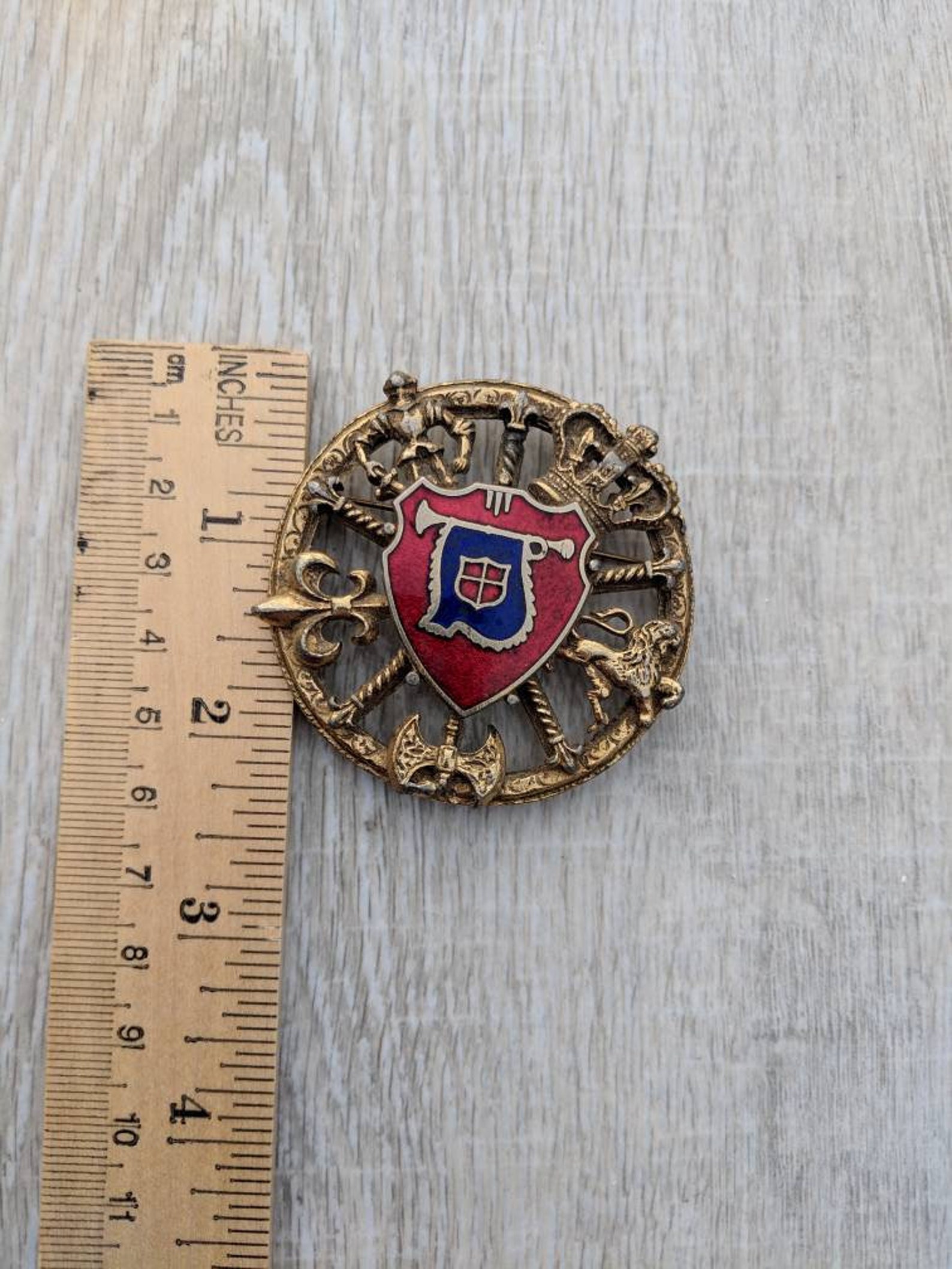 Red and Blue Enamel and Gold Tone Heraldic Coat of Arms Shield | Etsy