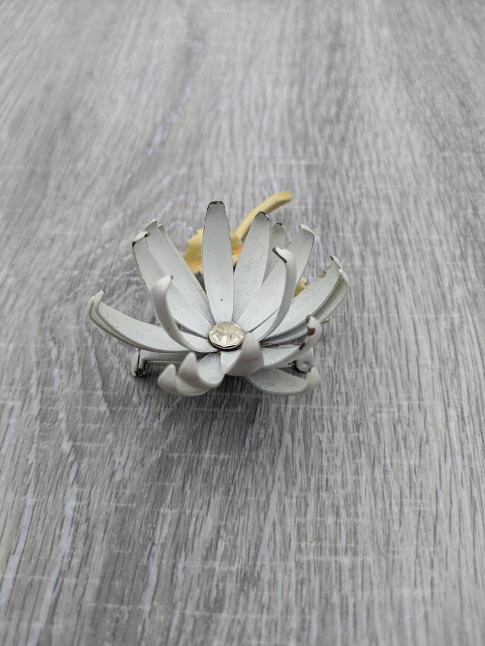 Snow White and Chartreuse Enamel, Clear Rhinestone, and Silver Tone ...