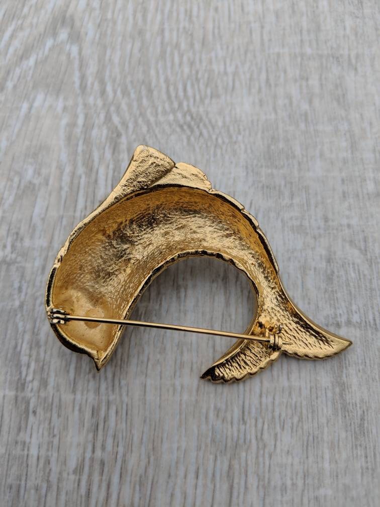 Rhinestone and Gold Tone Leaping Fish Brooch | Etsy
