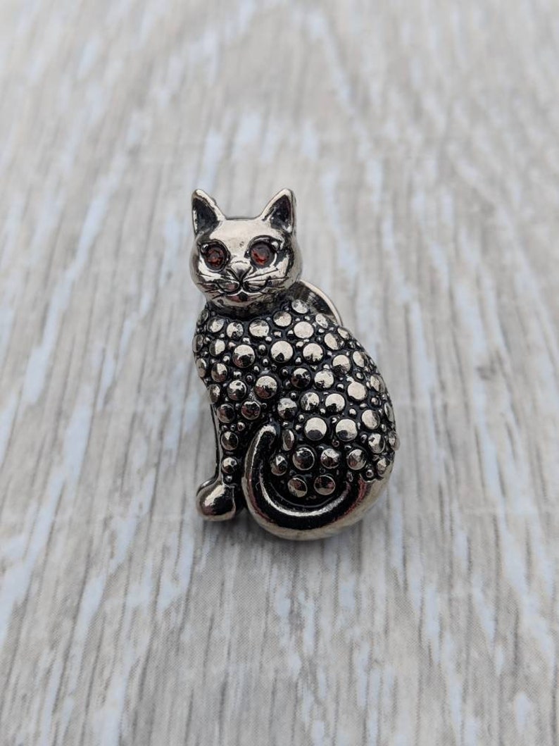 Pair of Rhinestone and Silver Tone Cat Brooches | Etsy