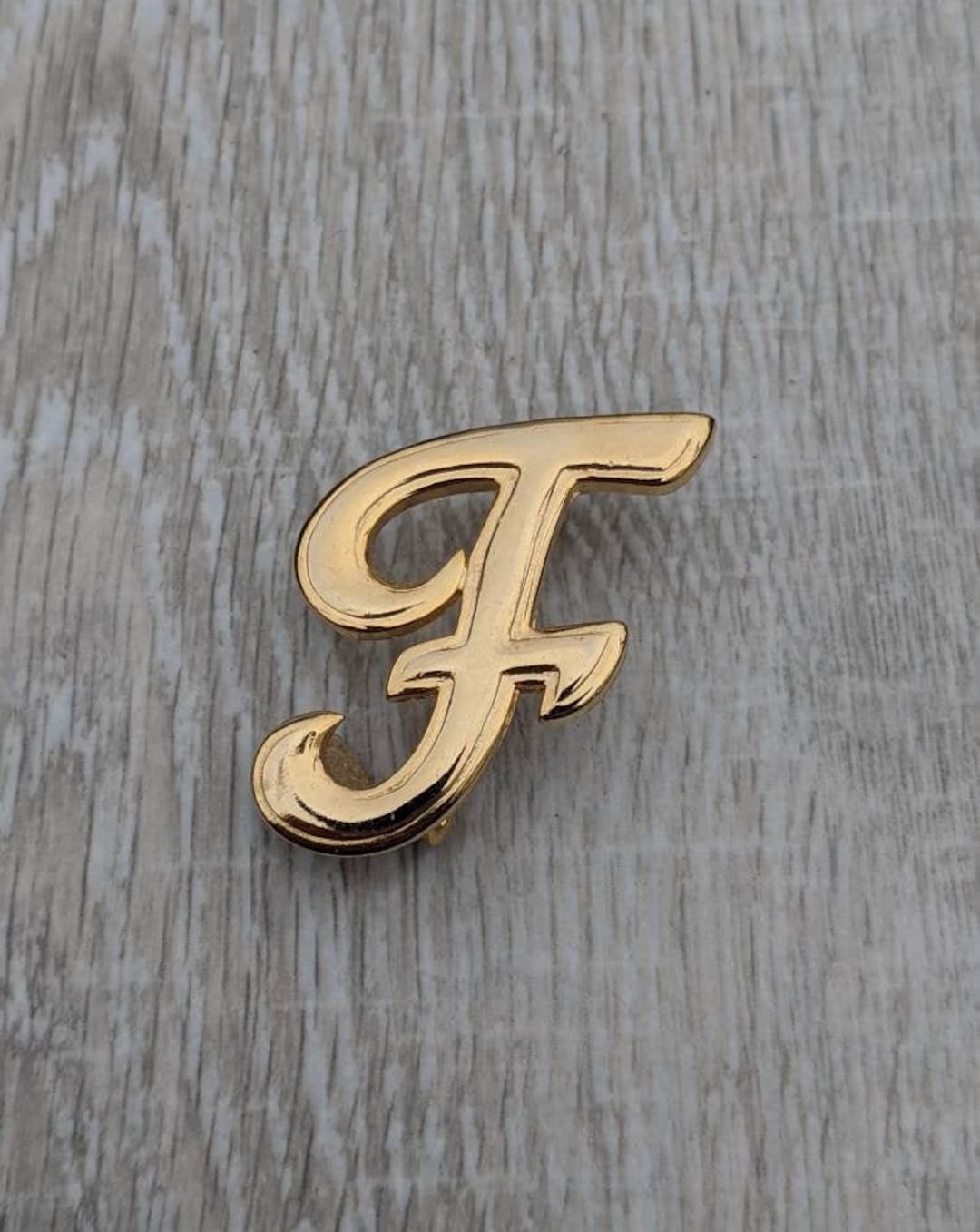 18K Gold Plated Cursive Capital Letter F Initial Monogram Brooch - Etsy