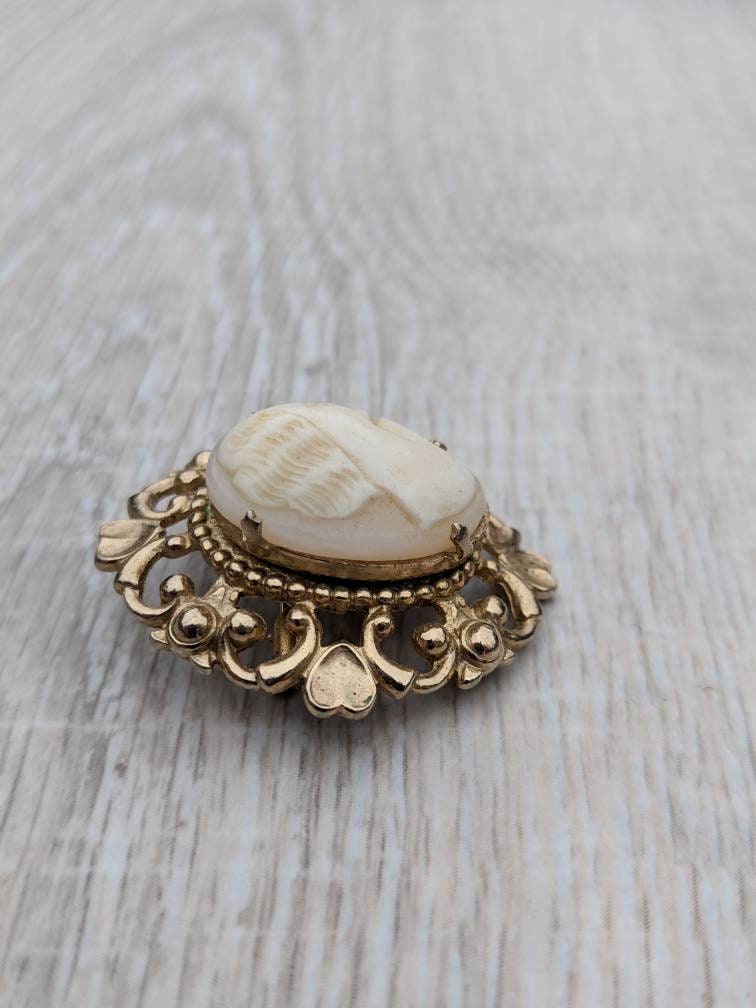 Coro Ivory Colored Carved Cameo Intricate Gold Tone Frame | Etsy