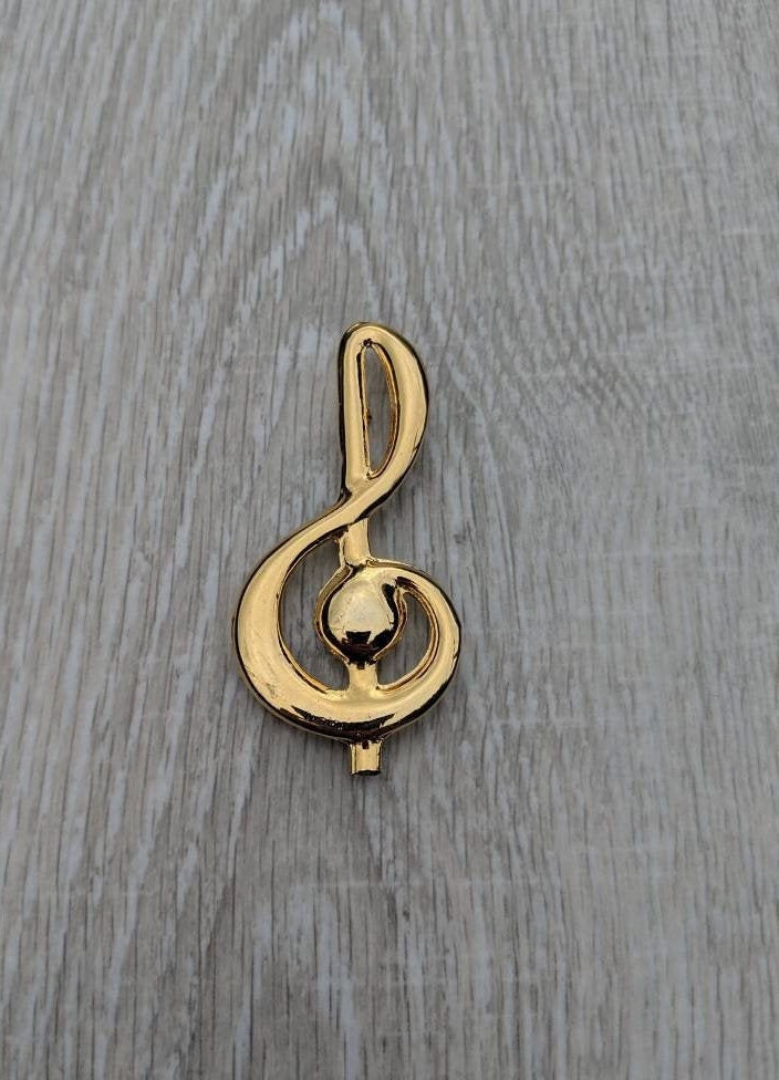 Warm Gold Tone Treble Clef Music Brooch | Etsy