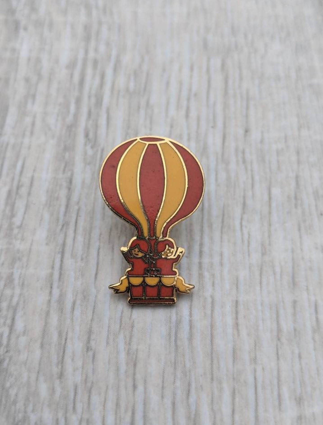 Red and Mustard Yellow Enamel and Gold Tone Metal Hot Air Balloon Lapel ...