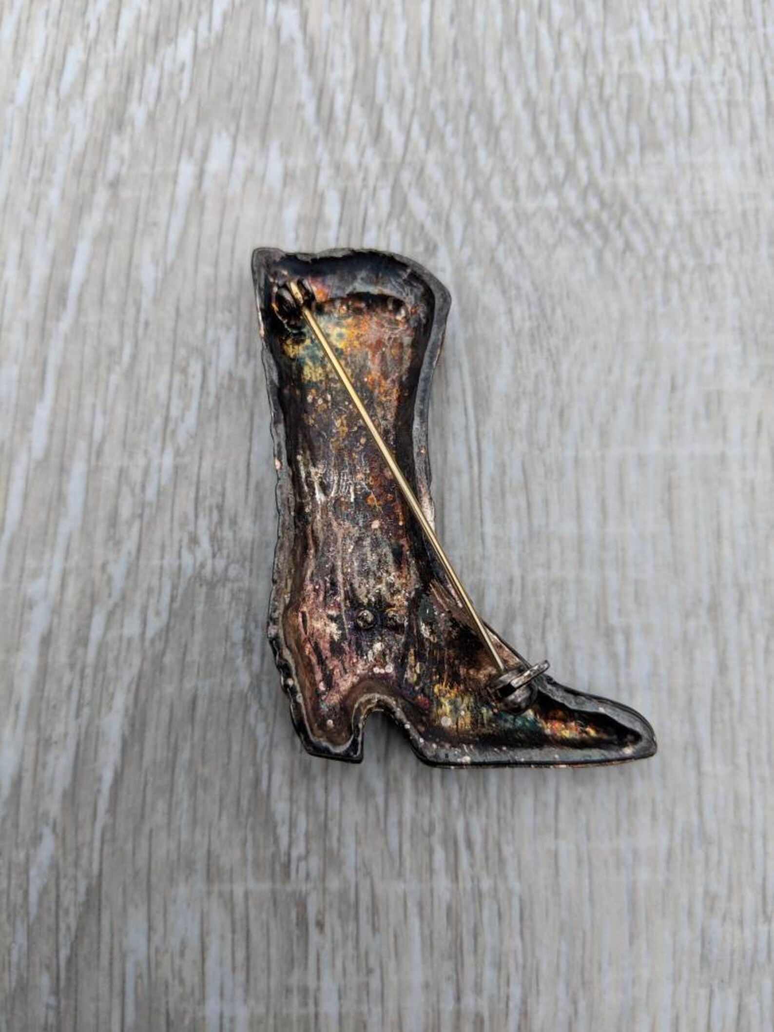 Brown and Black Enamel and Blue Rhinestone Cowboy Boot Brooch - Etsy