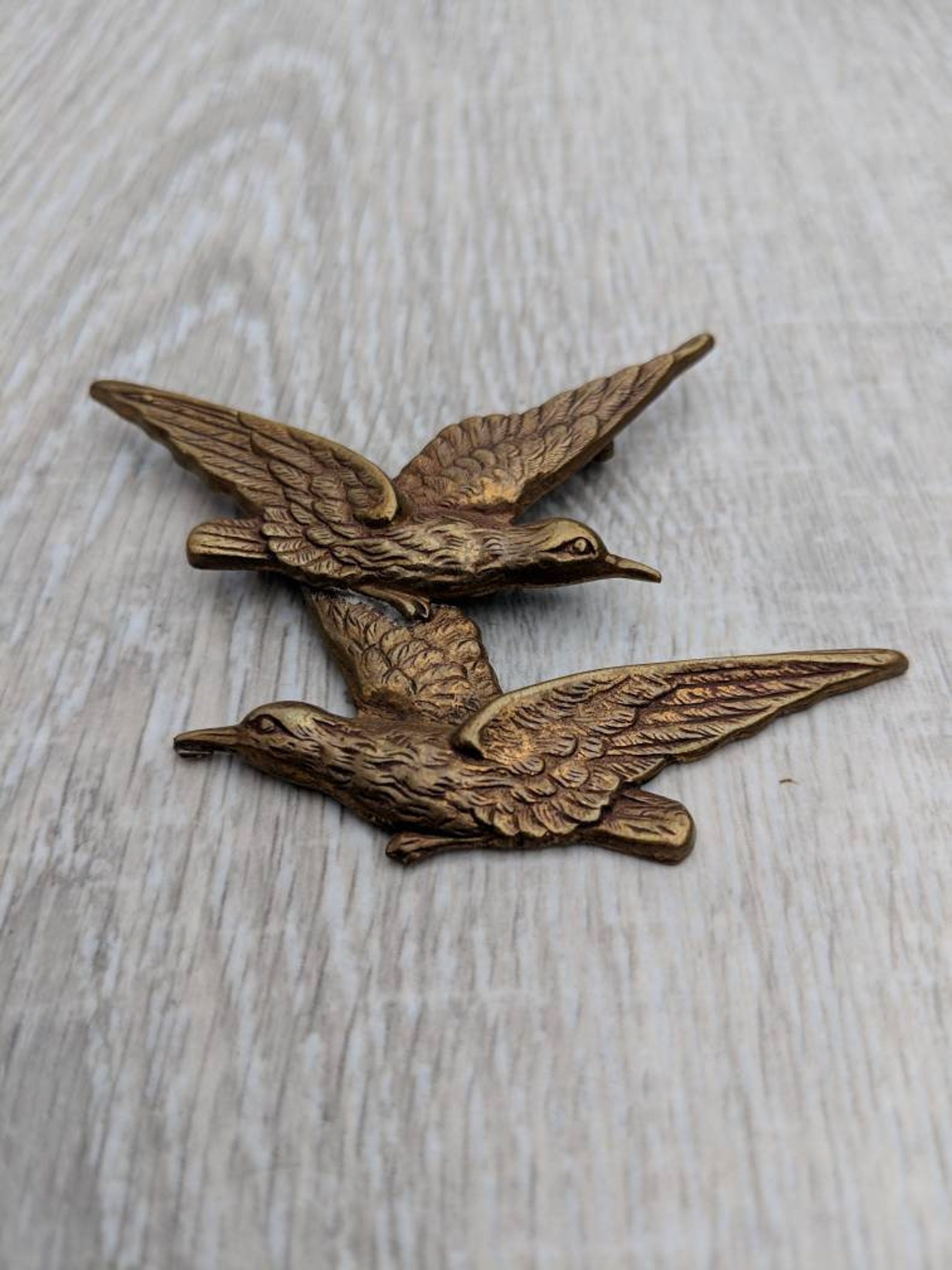 Bronze Tone Repoussé Style Birds in Flight Brooch - Etsy