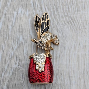 Rhinestone and Enamel Bee and Honey Pot Brooch - Etsy