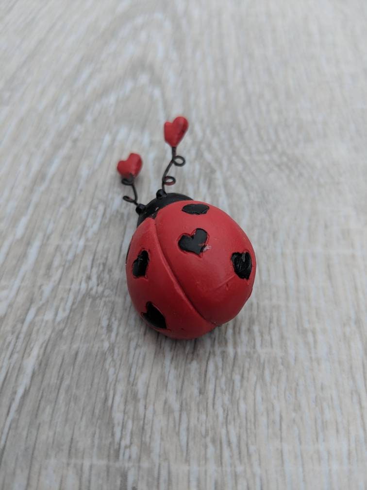 Cherry Red and Black Resin Ladybug With Heart Spots and | Etsy