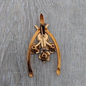 Gold Tone Wishbone With Pastel Enamel and Rhinestone Flowers Brooch - Etsy