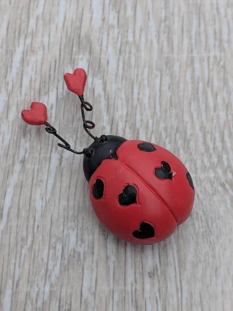 Cherry Red and Black Resin Ladybug with Heart Spots and | Etsy