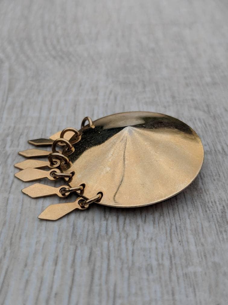 Gold Tone Shallow Cone with Sword Shaped Fringe Dangle Brooch | Etsy