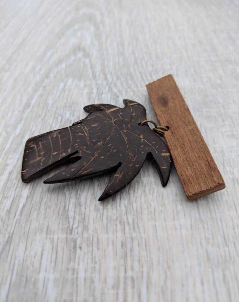 Coconut Shell and Wood Palm Tree Dangle Brooch - Etsy