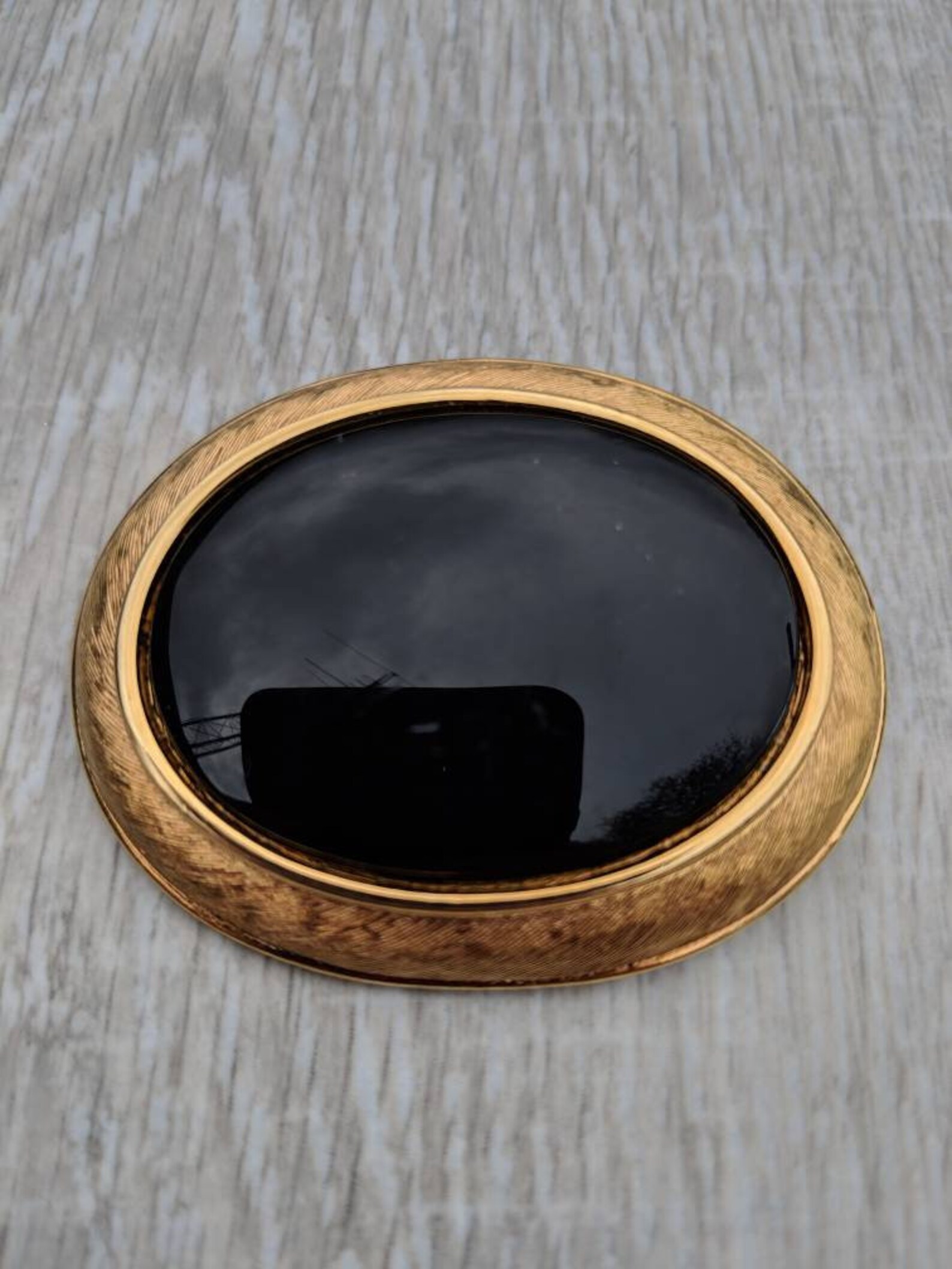Napier Glossy Black Cabochon and Brushed Gold Tone Oval Brooch | Etsy