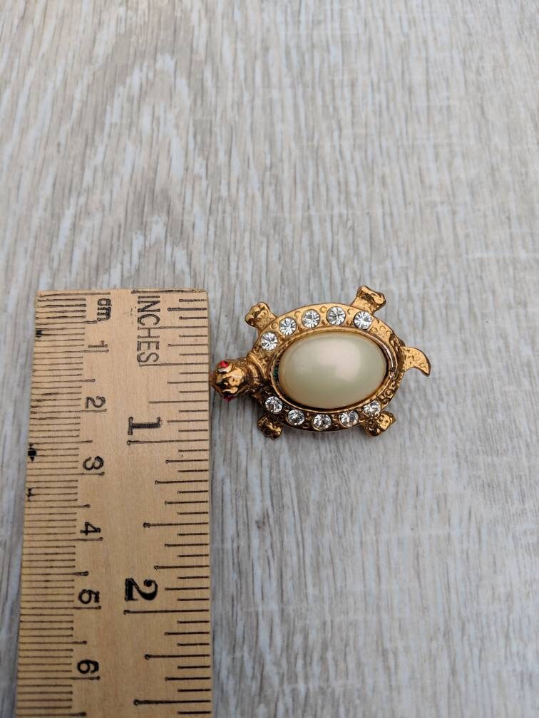Rhinestone and Pearly Cabochon Turtle Brooch | Etsy
