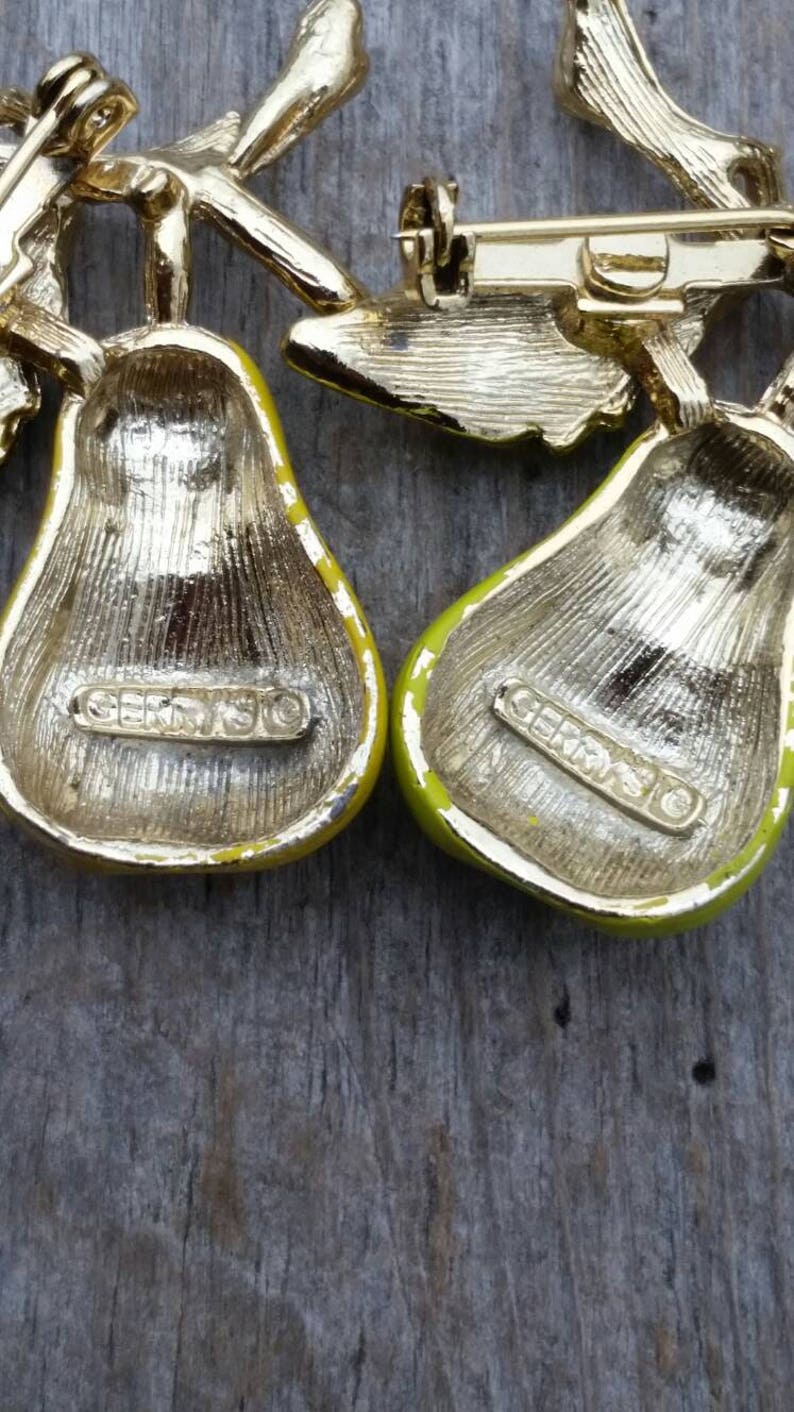 Pair of Gerry's Green and Yellow Enamel Pear Brooches - Etsy