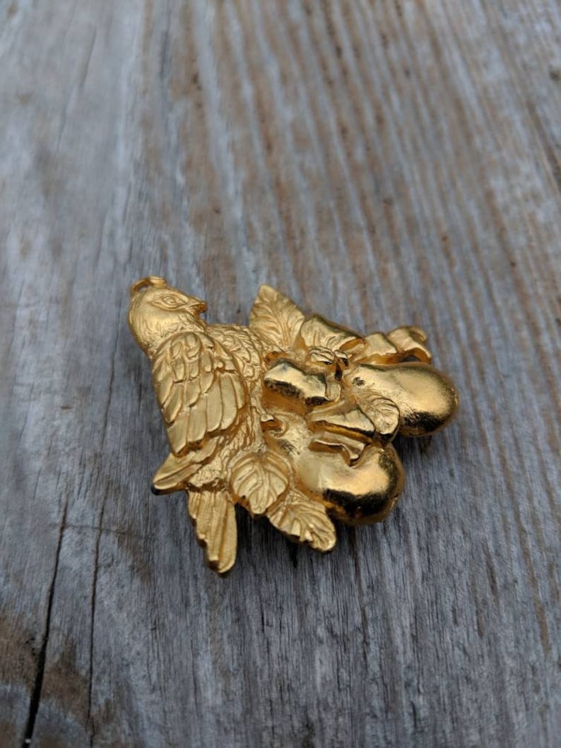 Robyn Rush 22K Gold Plated Partridge in a Pear Tree Brooch - Etsy