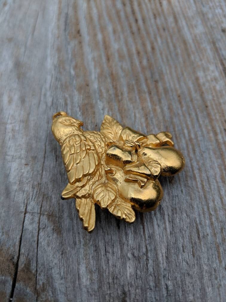 Robyn Rush 22K Gold Plated Partridge in a Pear Tree Brooch | Etsy