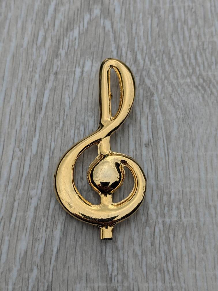 Warm Gold Tone Treble Clef Music Brooch - Etsy