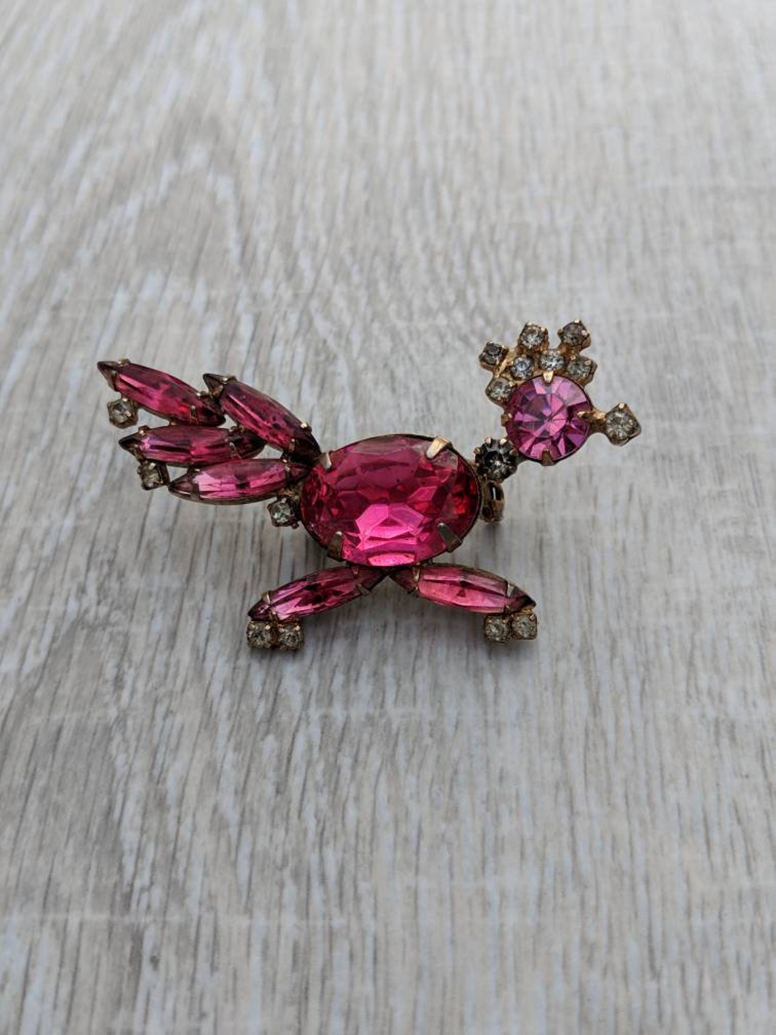 Bright Pink and Clear Rhinestone Roadrunner Brooch | Etsy