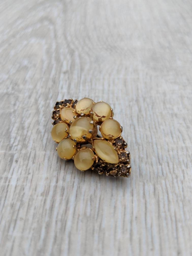 Austrian Yellow Moonglow Cabochon and Topaz Colored Rhinestone | Etsy