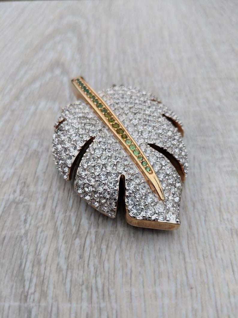 Large Swan Logo Swarovski Crystal Encrusted Leaf with Emerald | Etsy