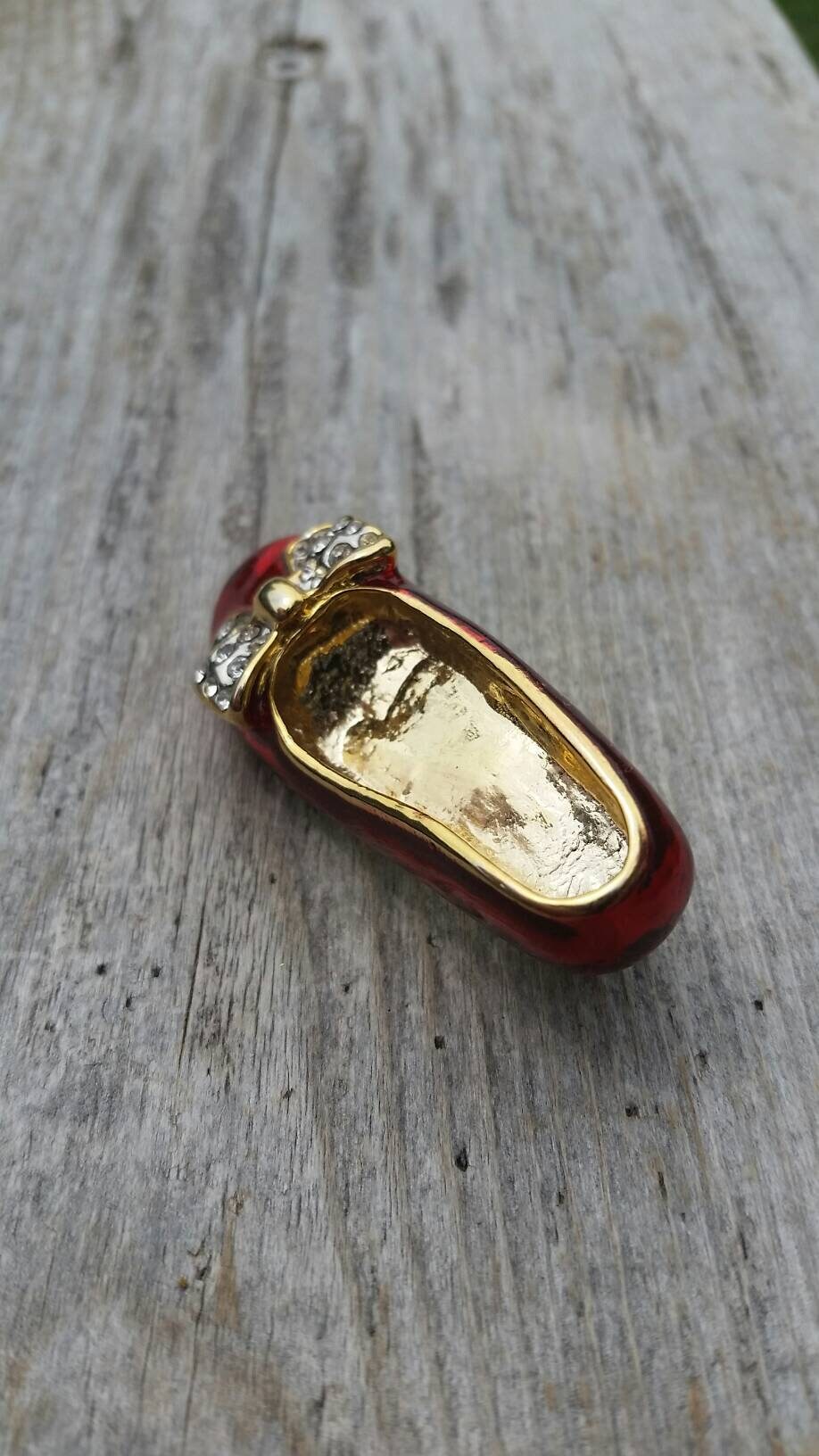 Enamel and Rhinestone Ruby Slipper Brooch - Etsy