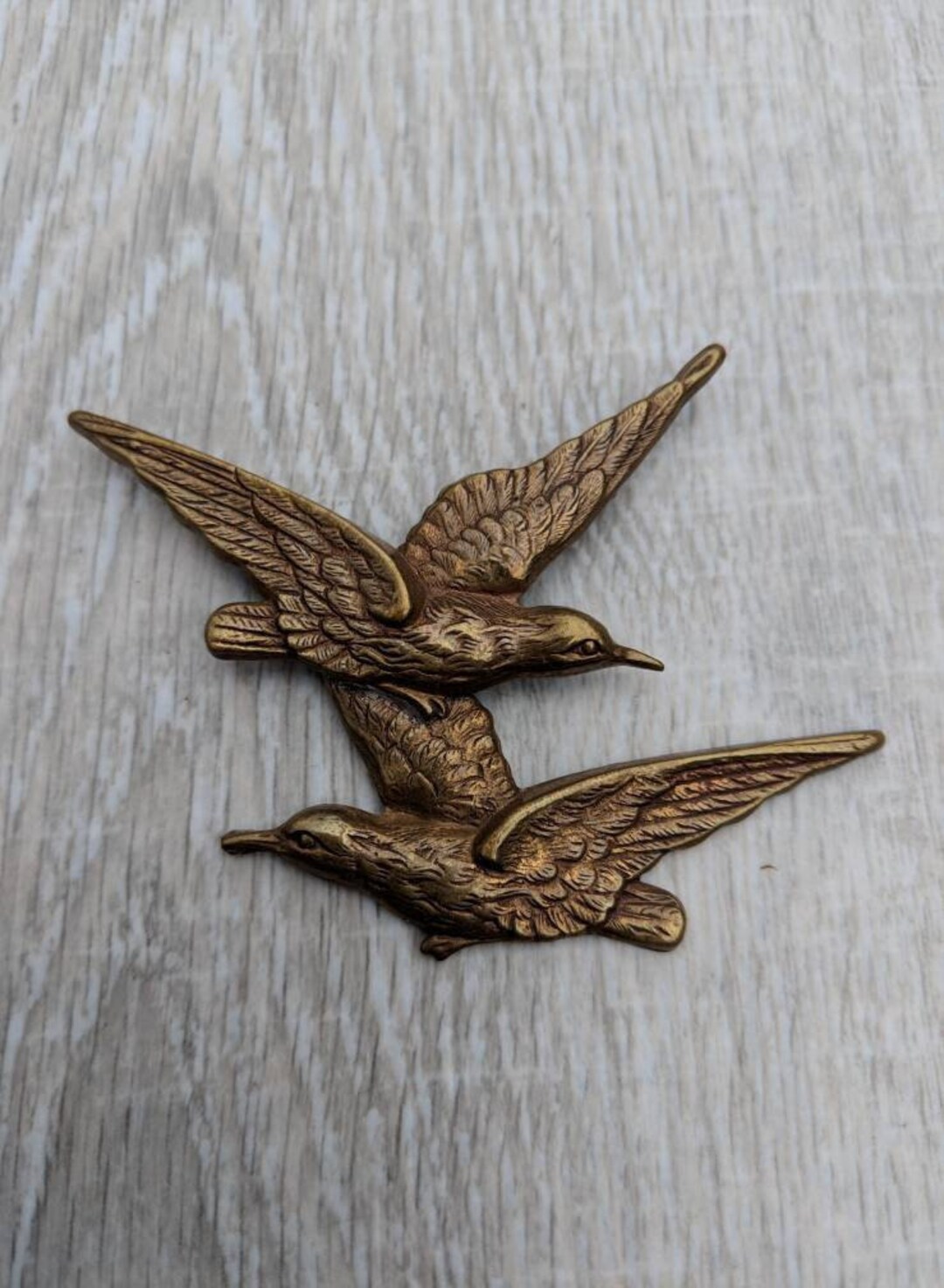 Bronze Tone Repoussé Style Birds in Flight Brooch - Etsy