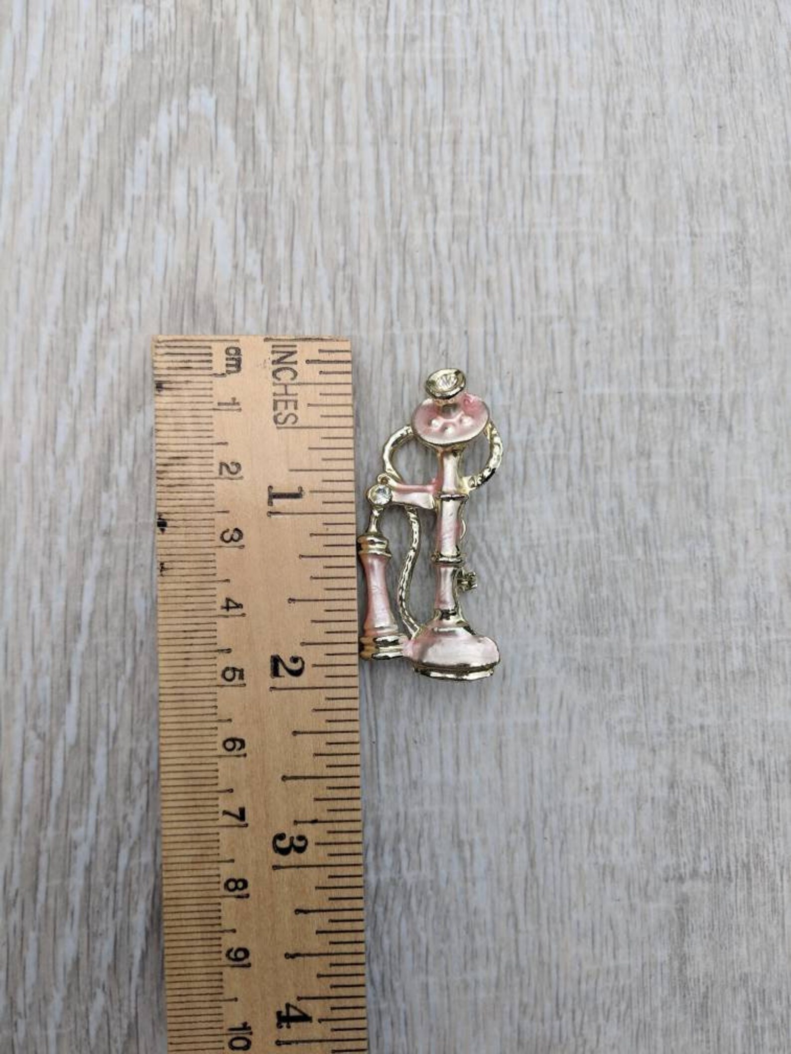 Pink Enamel and Rhinestone Candlestick Telephone Brooch - Etsy