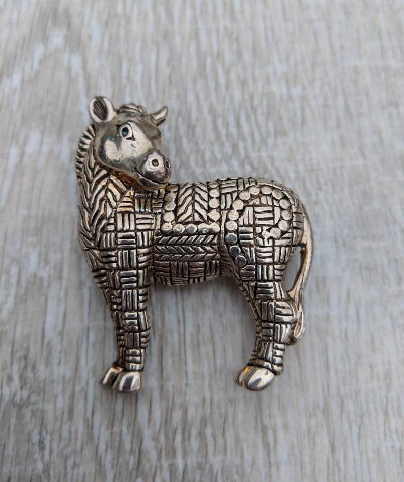 Detailed Rivet and Crosshatch Silver Tone Horse Brooch | Etsy