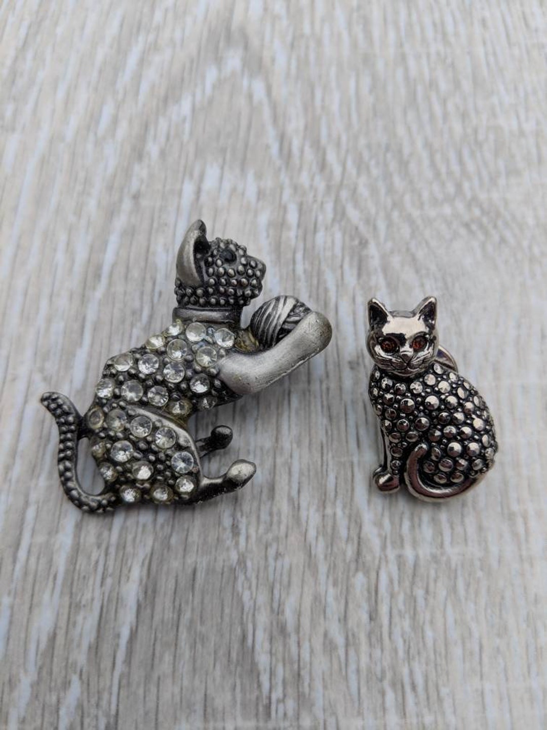 Pair of Rhinestone and Silver Tone Cat Brooches - Etsy