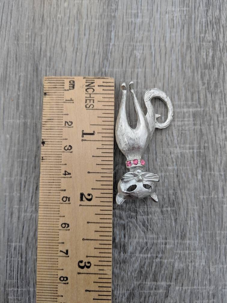 Midcentury Icy Silver Tone Siamese Cat With Pink Rhinestone - Etsy