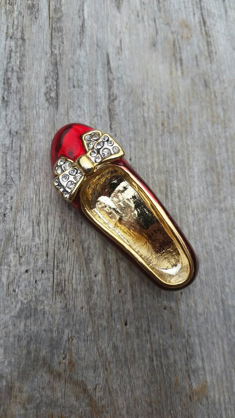Enamel and Rhinestone Ruby Slipper Brooch - Etsy